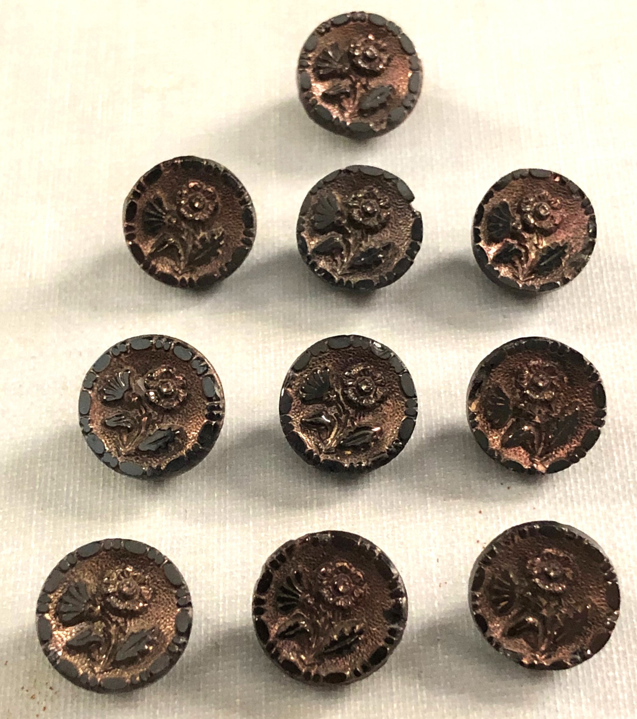 10 Antique Victorian 1800s Black Glass Flower Buttons, Czech, Mourning ...