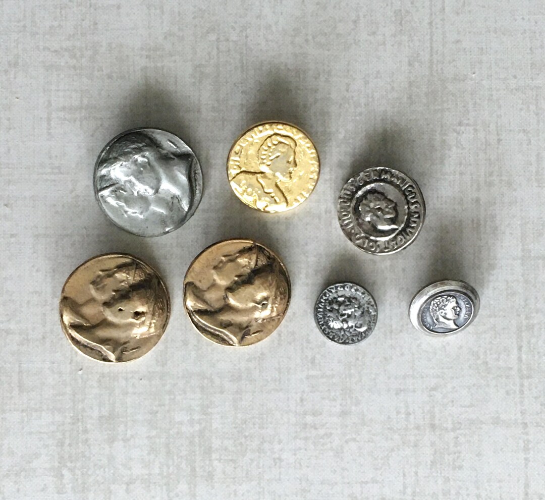 Vintage Coin Buttons Ancient / Antique Replicas Gold Silver Tone ...