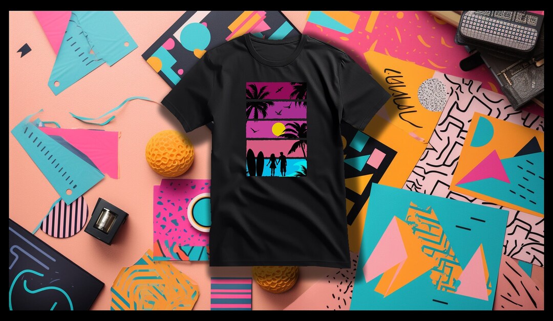 Retro Synthwave Inspired Beach Silhouette T-shirt - Etsy