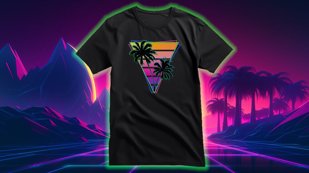 80s Retro Synthwave Aesthetic Sunset and Palms T-shirt - Etsy