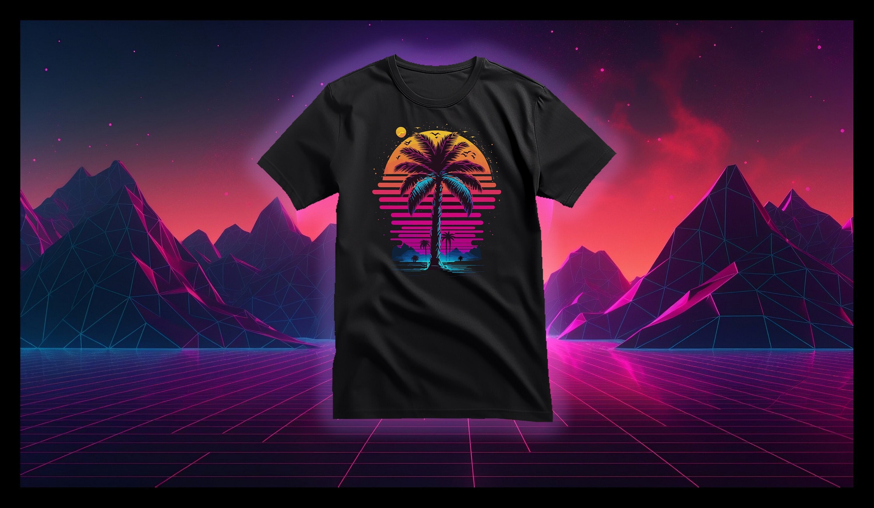 Synthwave Glitch Island Sunset T-shirt - Etsy