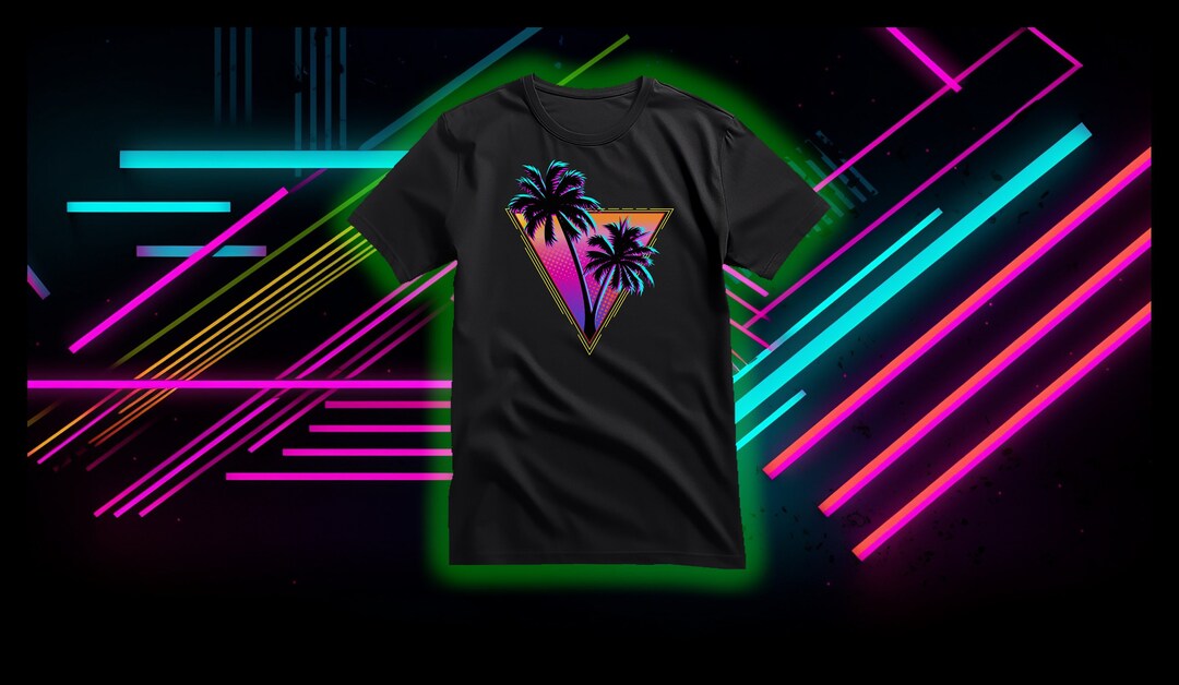 80s Inspired Neon Laser Sunset Silhouette T-shirt - Etsy