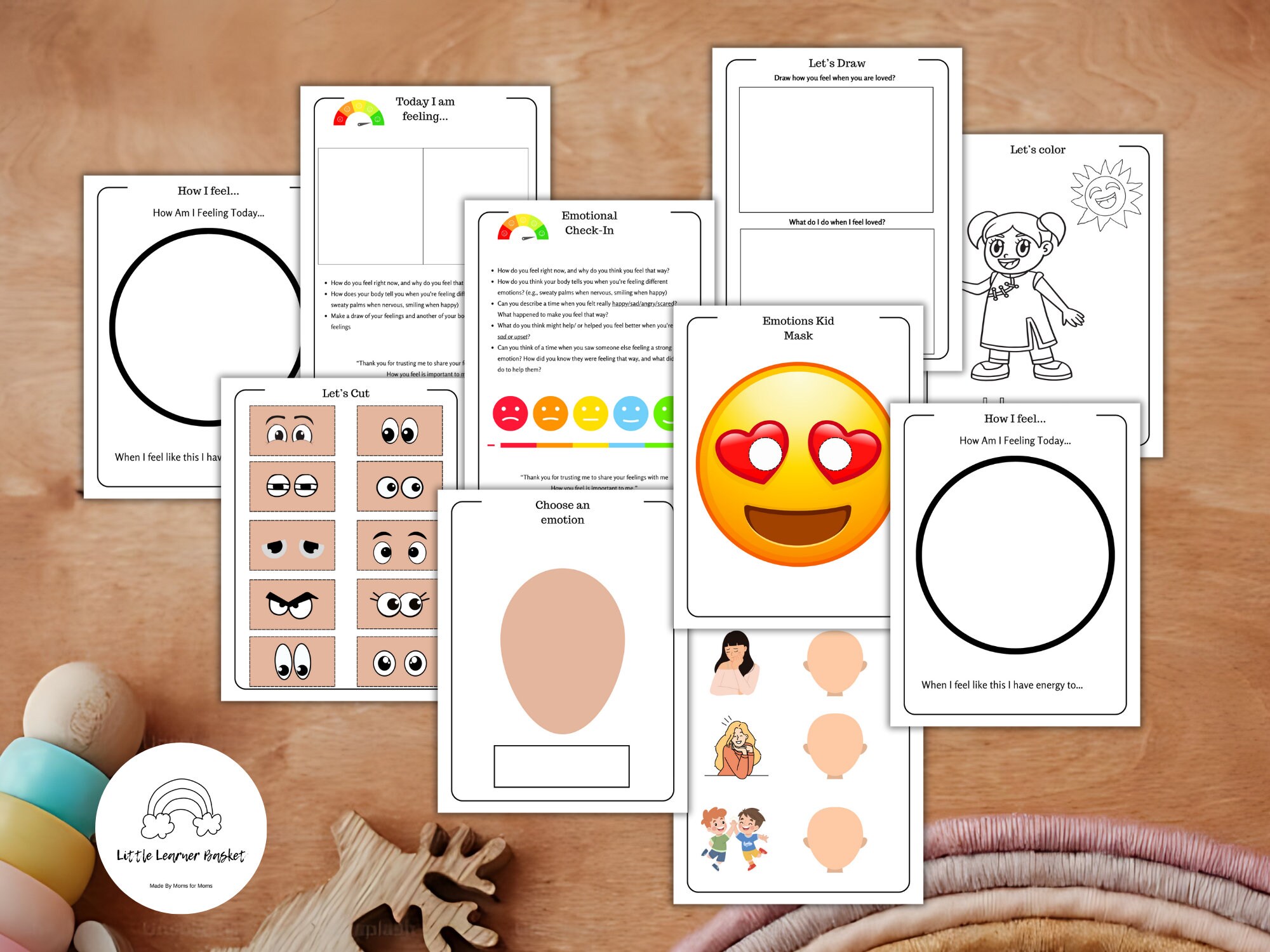 Emotions Flashcards Bilingual, Feelings Check-in, Faces Mask, Coloring ...