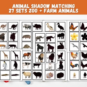 ZOO + FARM Shadow Matching Cards- Zoo + Montessori Printable. Preschool ...