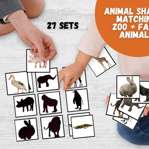 ZOO + FARM Shadow Matching Cards- Zoo + Montessori Printable. Preschool ...