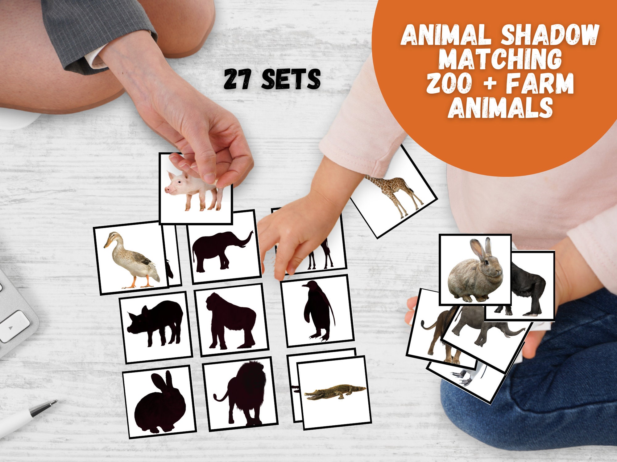 ZOO + FARM Shadow Matching Cards- Zoo + Montessori Printable. Preschool ...