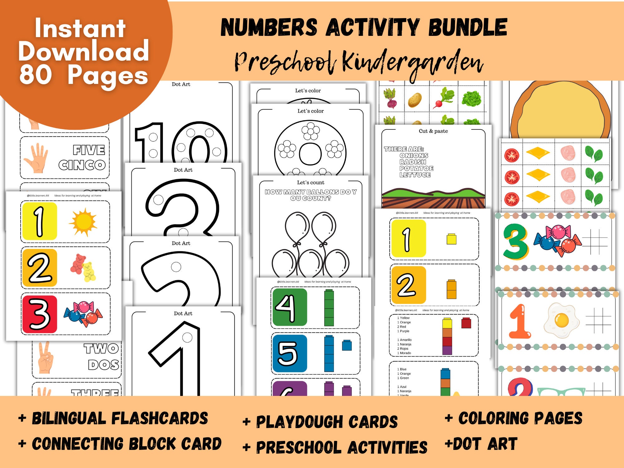 Number Flashcards 1- 10 Preschool Counting Bilingual Playdough Print ...