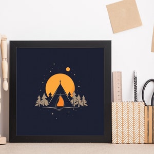 Cute Camping Art, 20x20 Digital Download, Flat Style, Modern Wall Decor ...