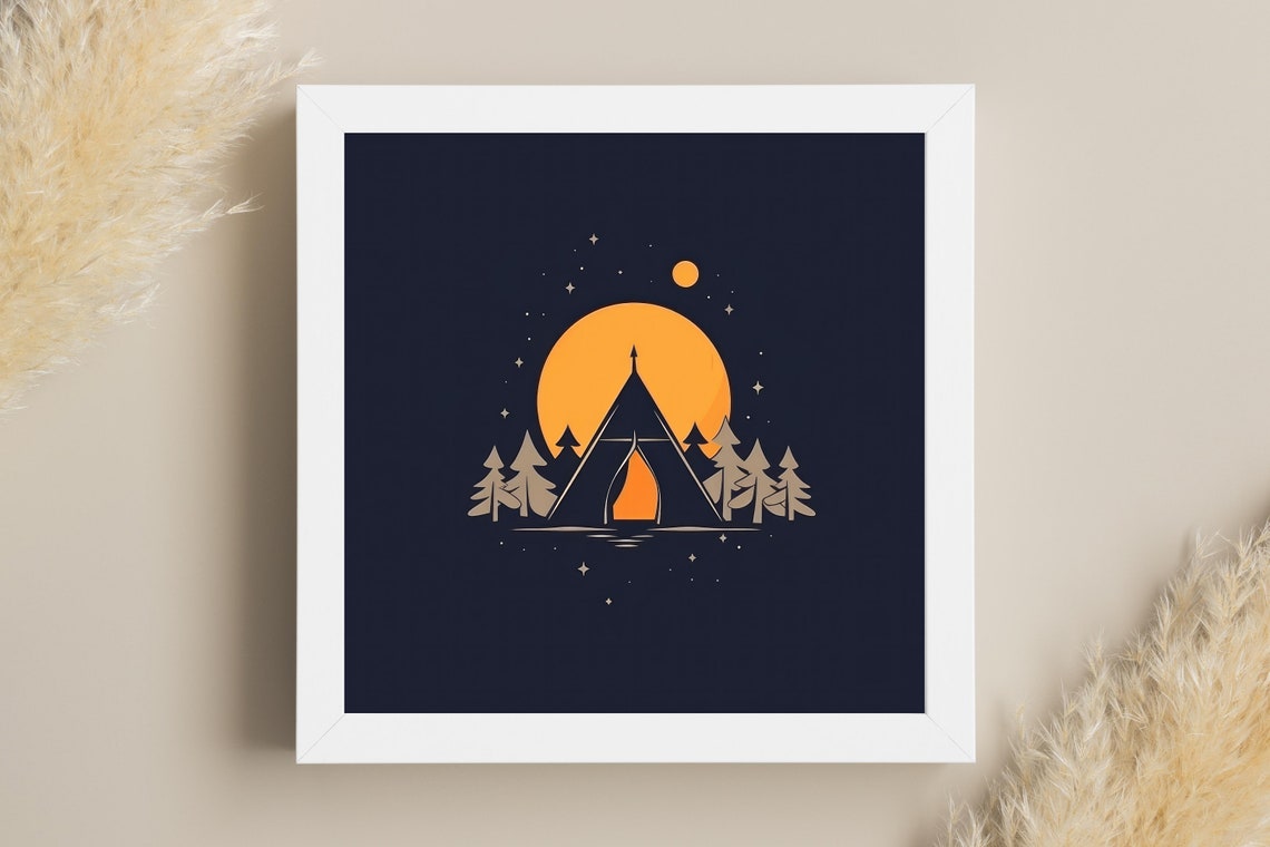 Cute Camping Art, 20x20 Digital Download, Flat Style, Modern Wall Decor ...