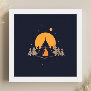 Cute Camping Art, 20x20 Digital Download, Flat Style, Modern Wall Decor ...