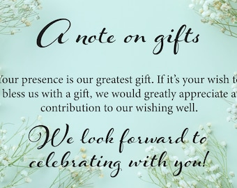 A Note on Gifts Wedding Invitation Enclosure Card Template, Honeymoon ...