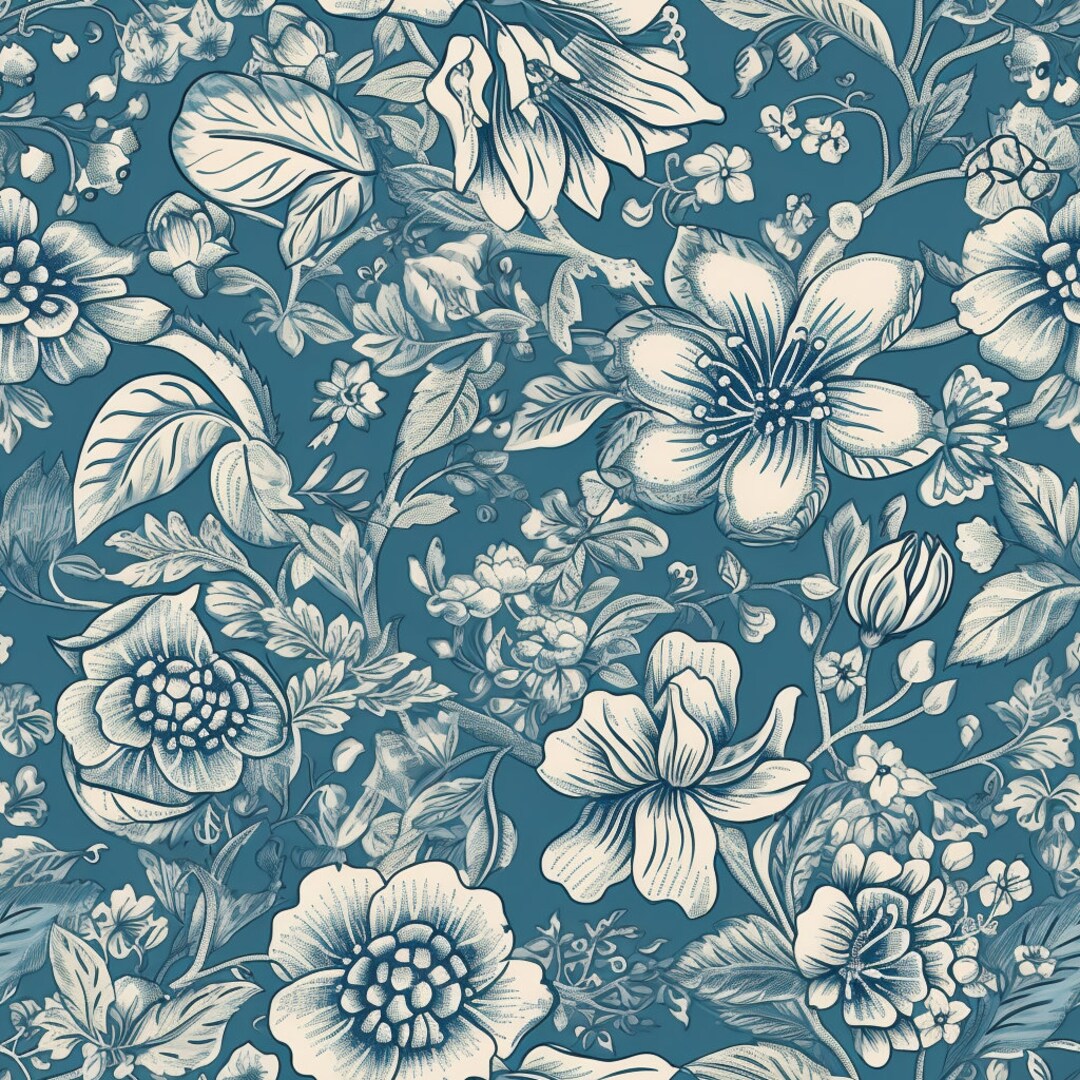 Blue Floral Pattern 3 - Etsy