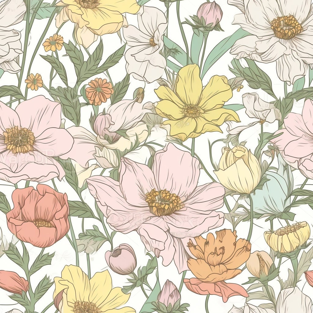 Cute Pastel Spring Flowers Pattern - Etsy