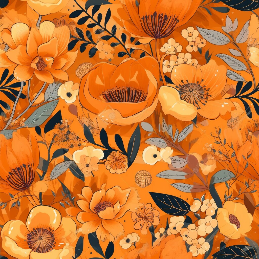 Orange Floral Pattern 3 - Etsy