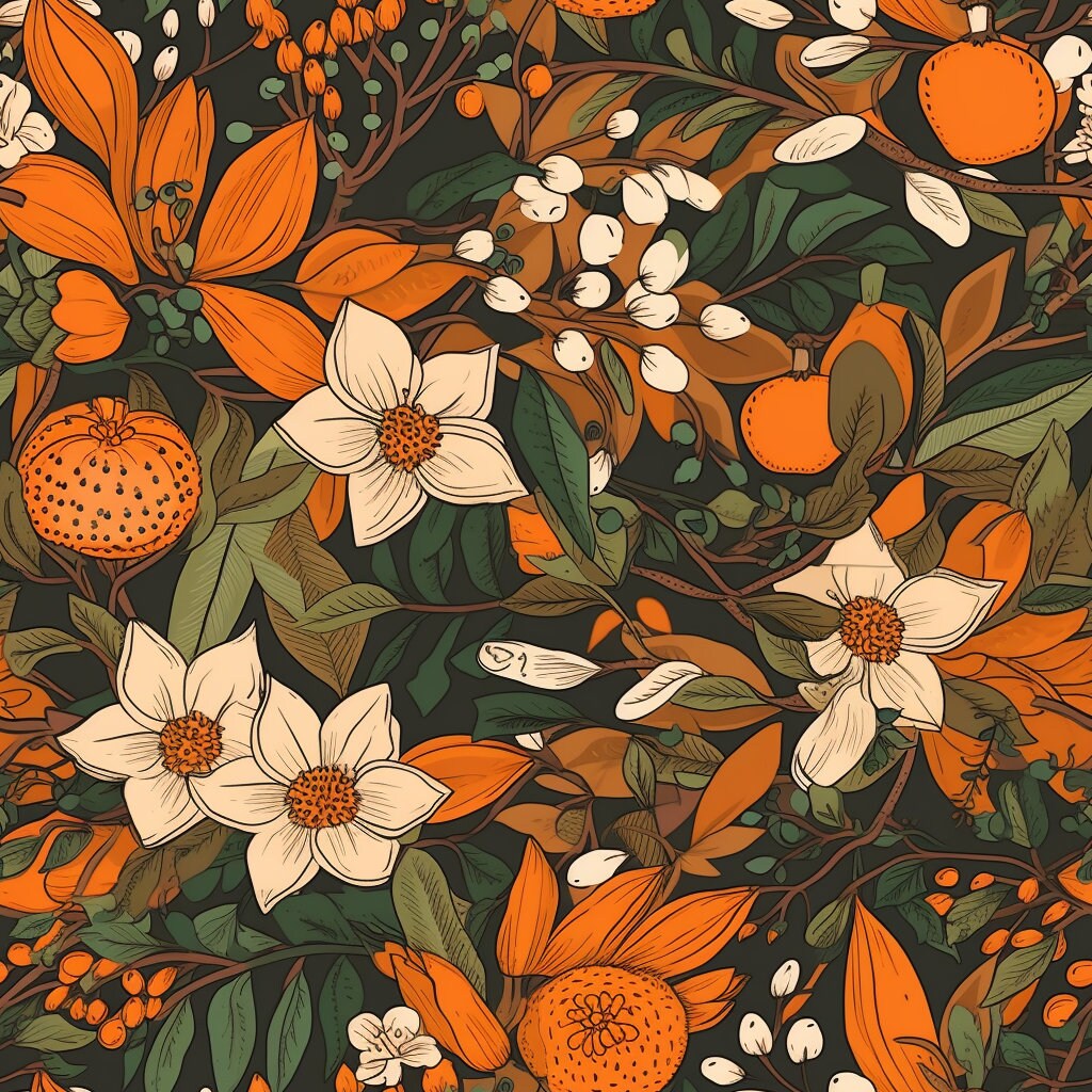 Orange Floral Pattern 2 - Etsy