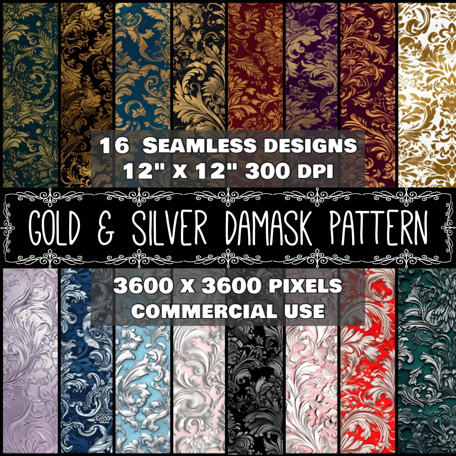 Digital Paper Gold Damask Pattern Instant Download Seamless Digital ...