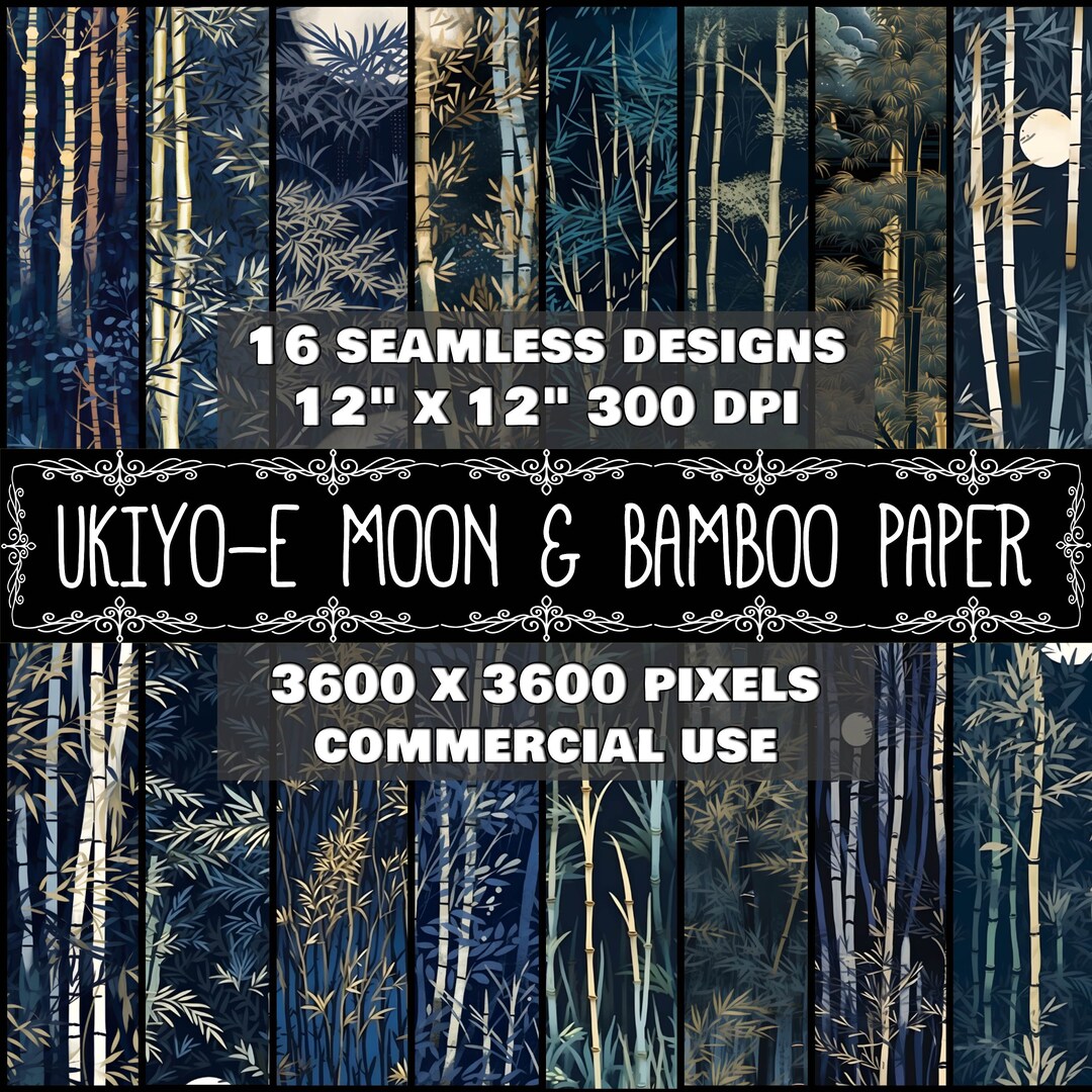 Digital Paper Ukiyo-e Pattern Instant Download Seamless Digital Moonlit ...