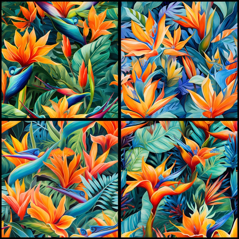 Digital Paper Bird of Paradise Pattern Instant Download Seamless ...