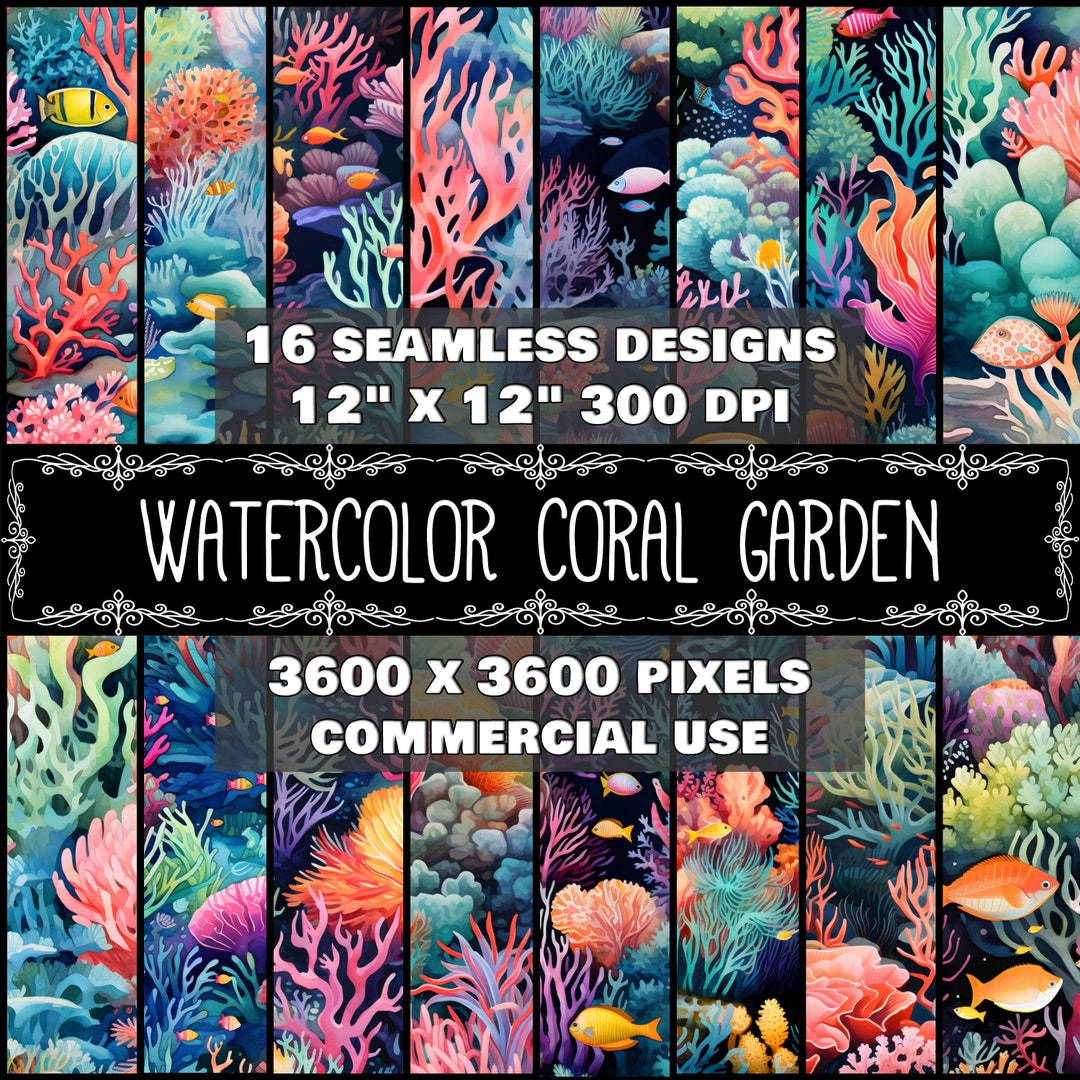 Digital Paper Coral Garden Pattern Instant Download Seamless Digital ...