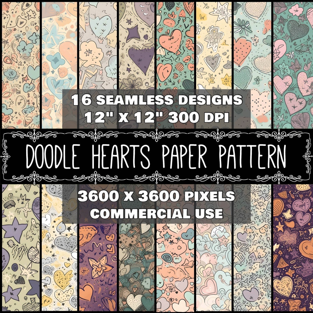 Digital Paper Hearts Pattern Instant Download Digital Doodle Design ...