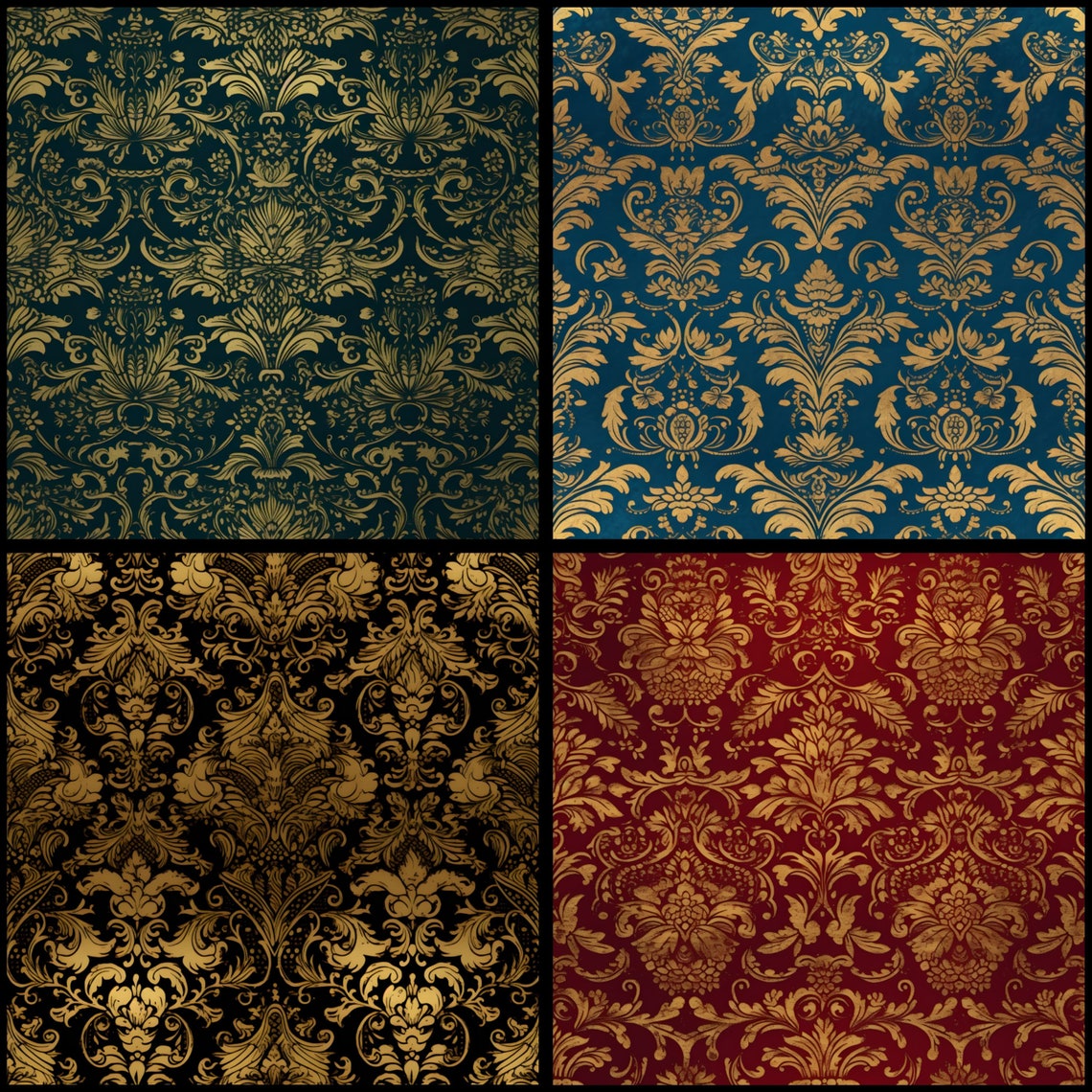 Digital Paper Gold Damask Pattern Instant Download Seamless Digital ...