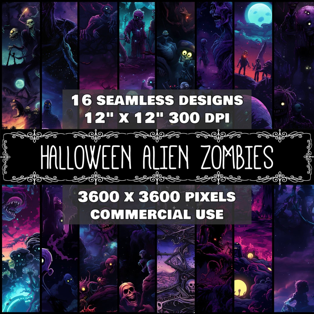 Halloween Digital Paper Alien Pattern Instant Download Seamless Digital ...
