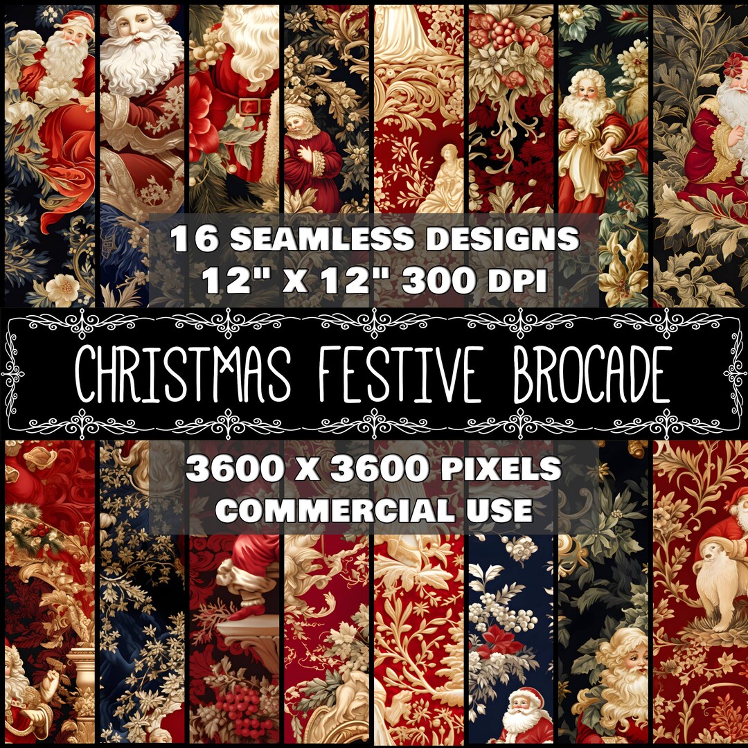 Christmas Digital Paper Brocade Pattern Instant Download Seamless Digital Christmas Brocade ...