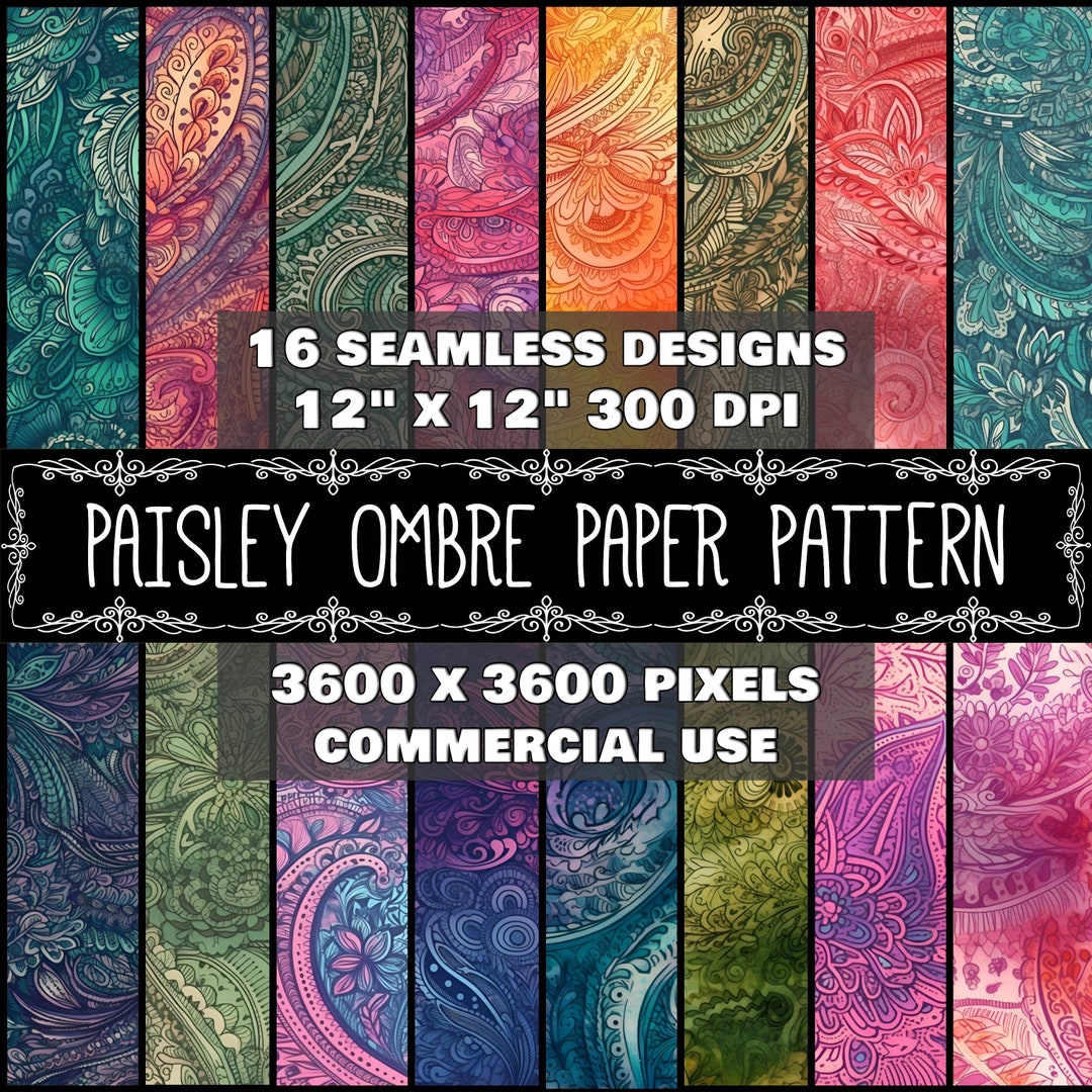 Digital Paper Ombre Paisley Pattern Instant Download Seamless Digital ...