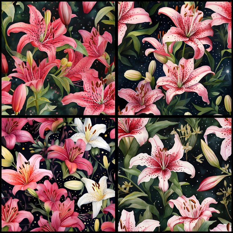 Digital Paper Stargazer Lily Pattern Instant Download Seamless Digital ...