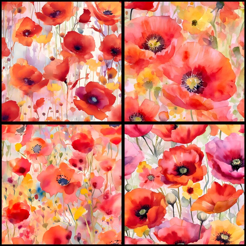 Digital Paper Poppies Pattern Instant Download Seamless Digital ...