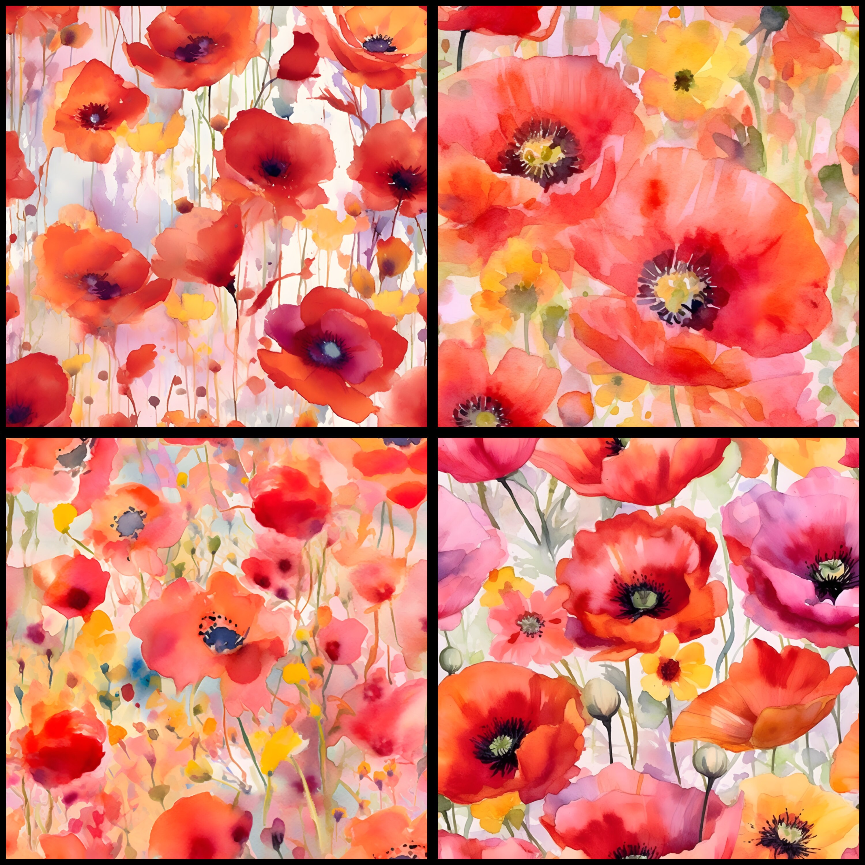 Digital Paper Poppies Pattern Instant Download Seamless Digital ...