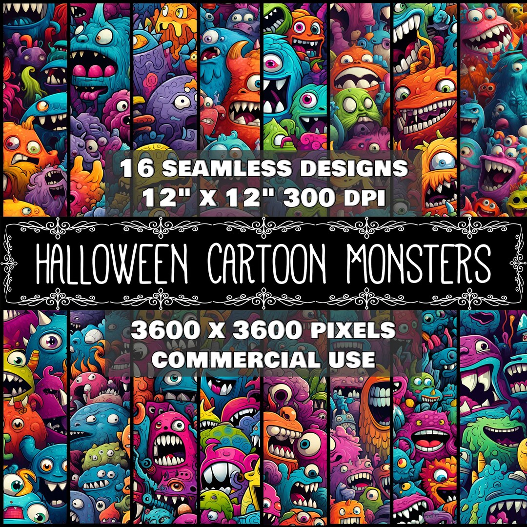 Halloween Digital Paper Monsters Pattern Instant Download Seamless ...