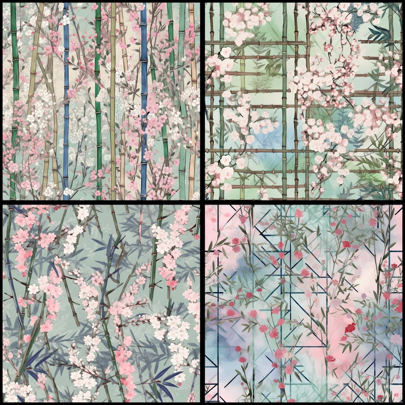 Digital Paper Japanese Garden Pattern Instant Download Seamless Digital ...