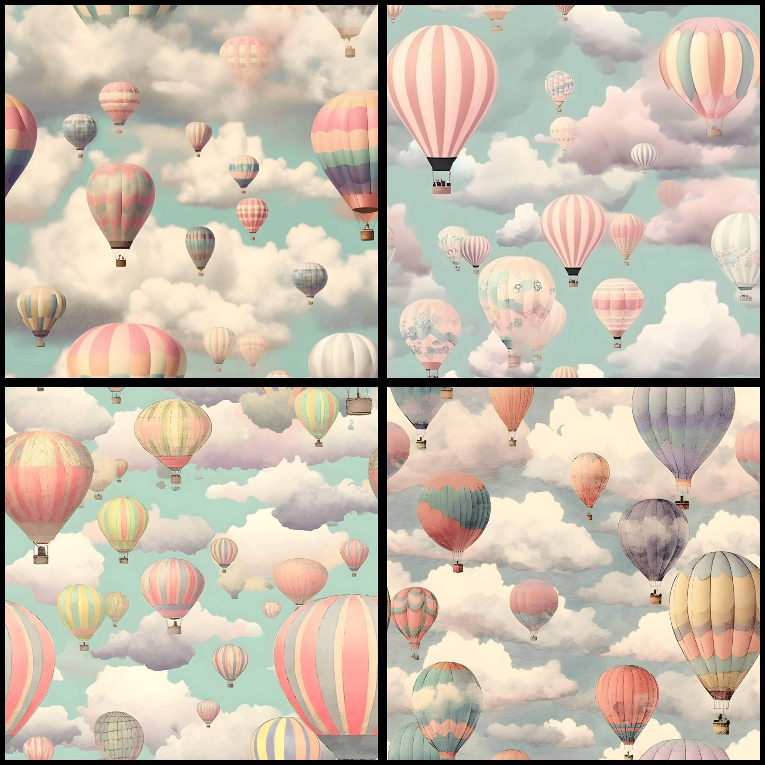 Digital Paper Hot Air Balloon Pattern Instant Download Seamless Digital ...