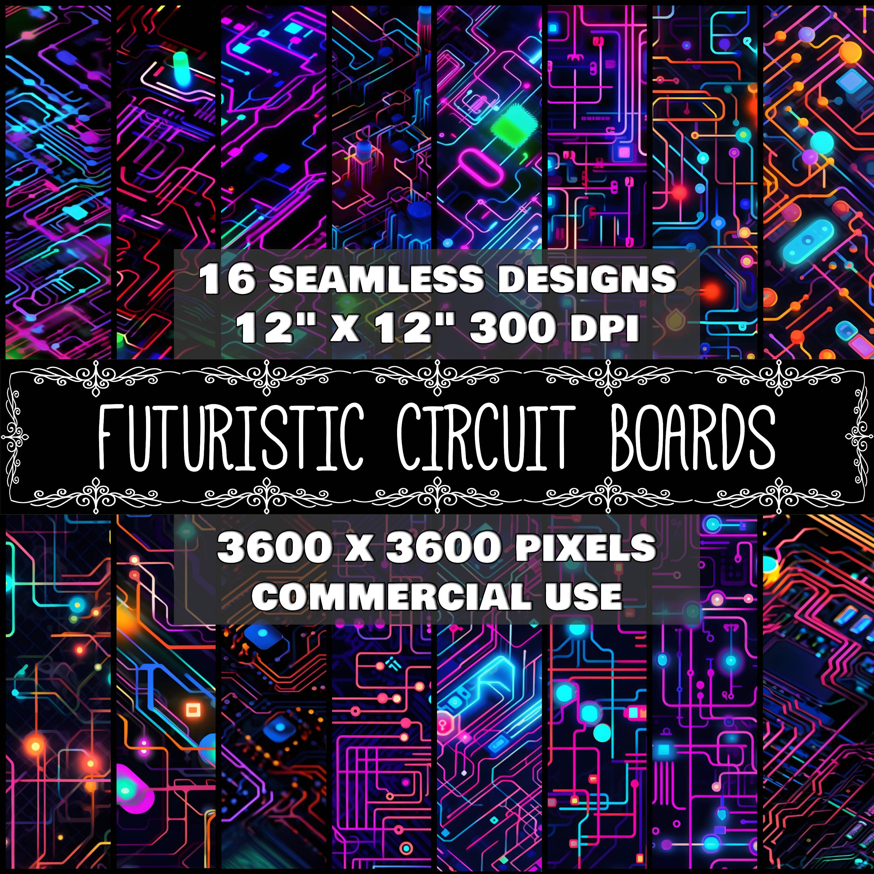 Digital Paper Neon Circuit Board Pattern Instant Download Seamless ...