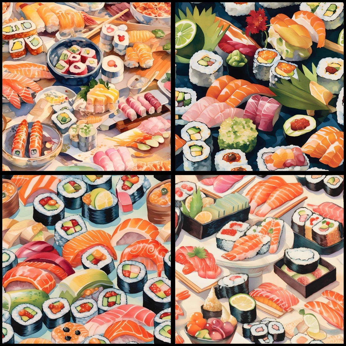 Digital Paper Sushi Pattern Instant Download Seamless Digital Japanese ...