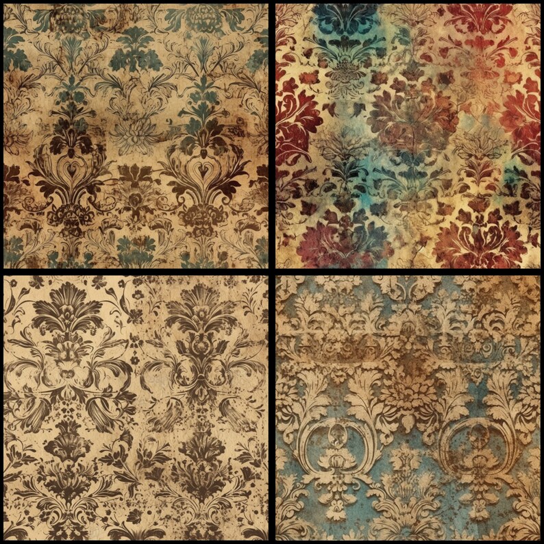 Digital Paper Aged Damask Pattern Instant Download Seamless Digital ...