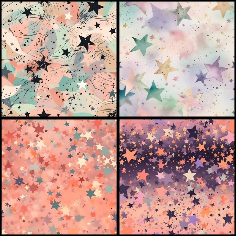 Digital Paper Star Pattern Instant Download Seamless Digital Pastel ...