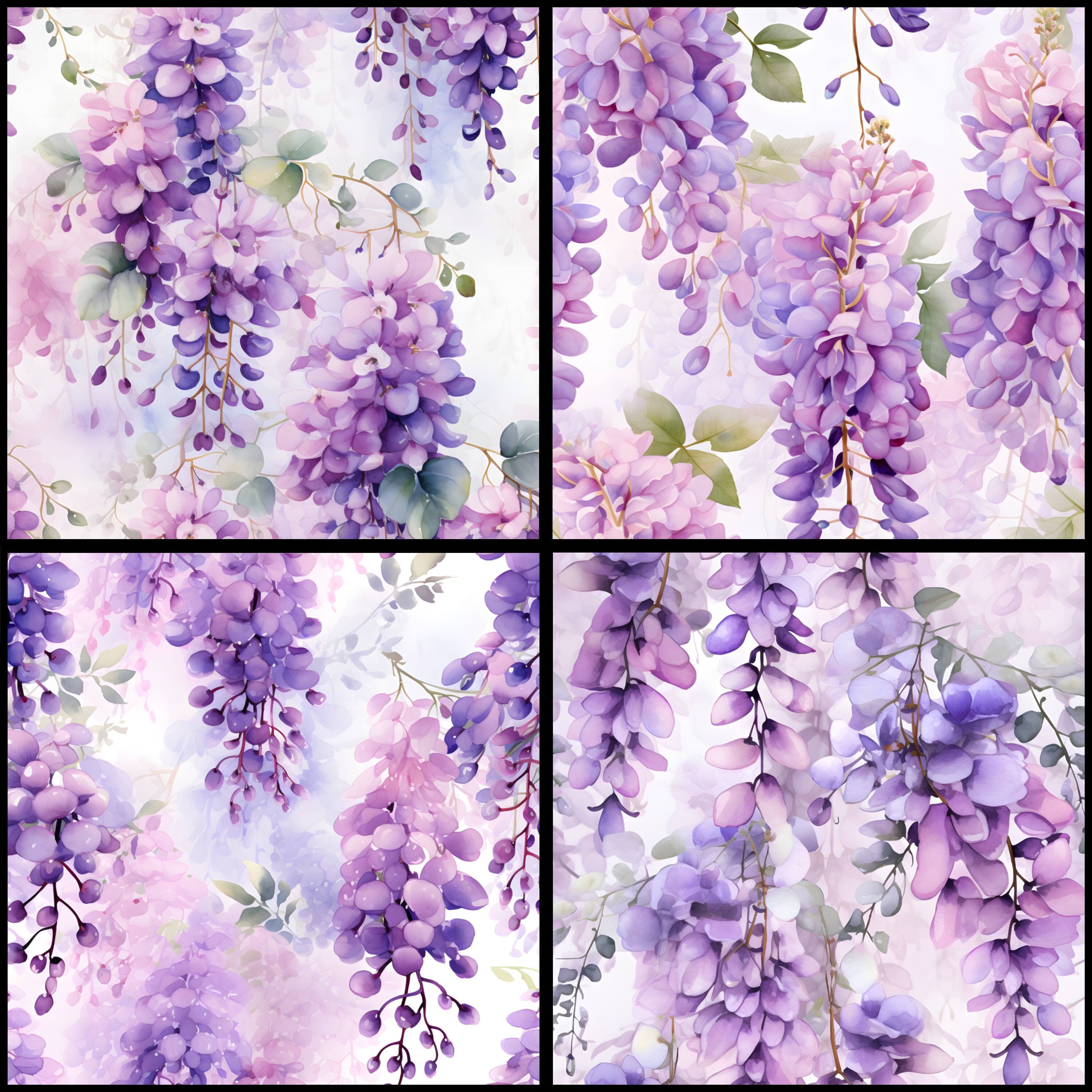 Digital Paper Wisteria Pattern Instant Download Seamless Watercolor ...