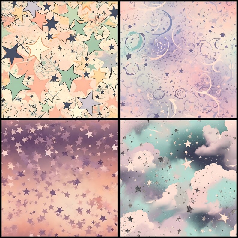 Digital Paper Star Pattern Instant Download Seamless Digital Pastel ...