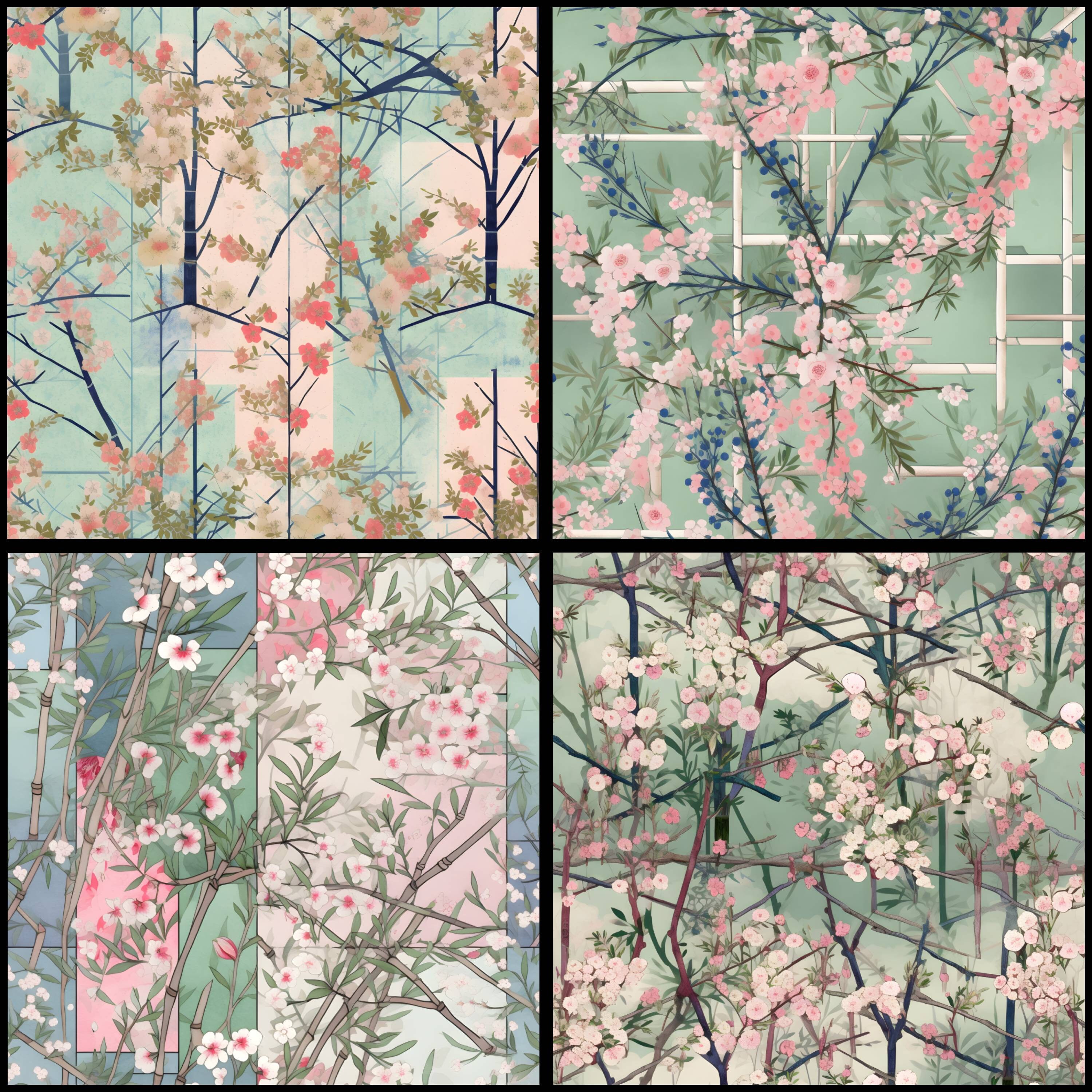 Digital Paper Japanese Garden Pattern Instant Download Seamless Digital ...