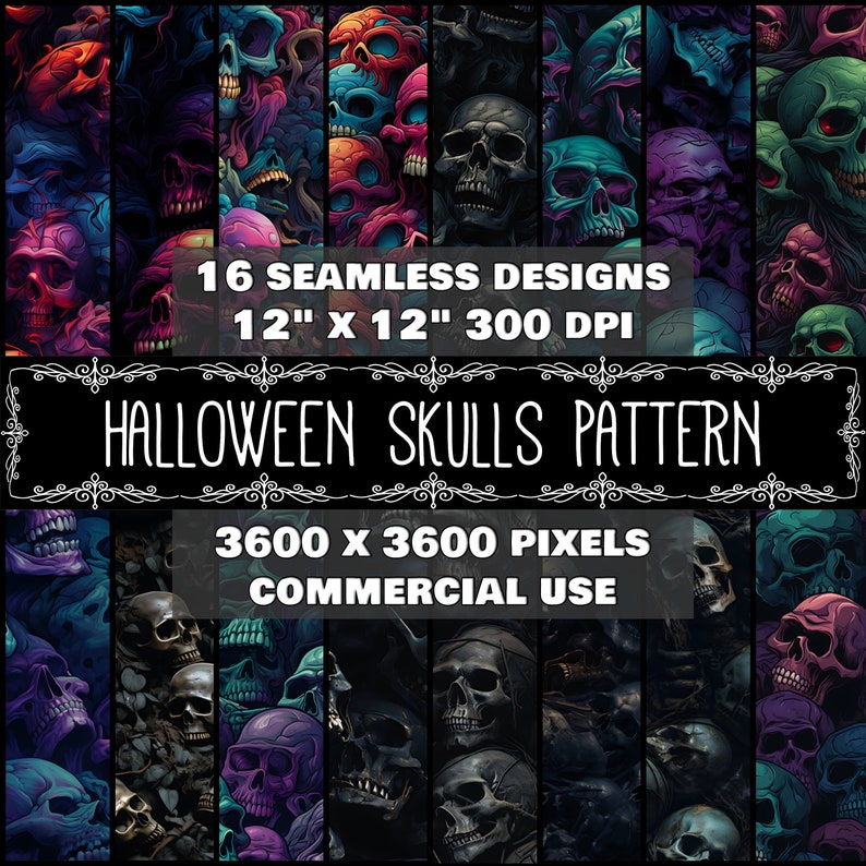 Halloween Digital Paper Skulls Pattern Instant Download Seamless ...