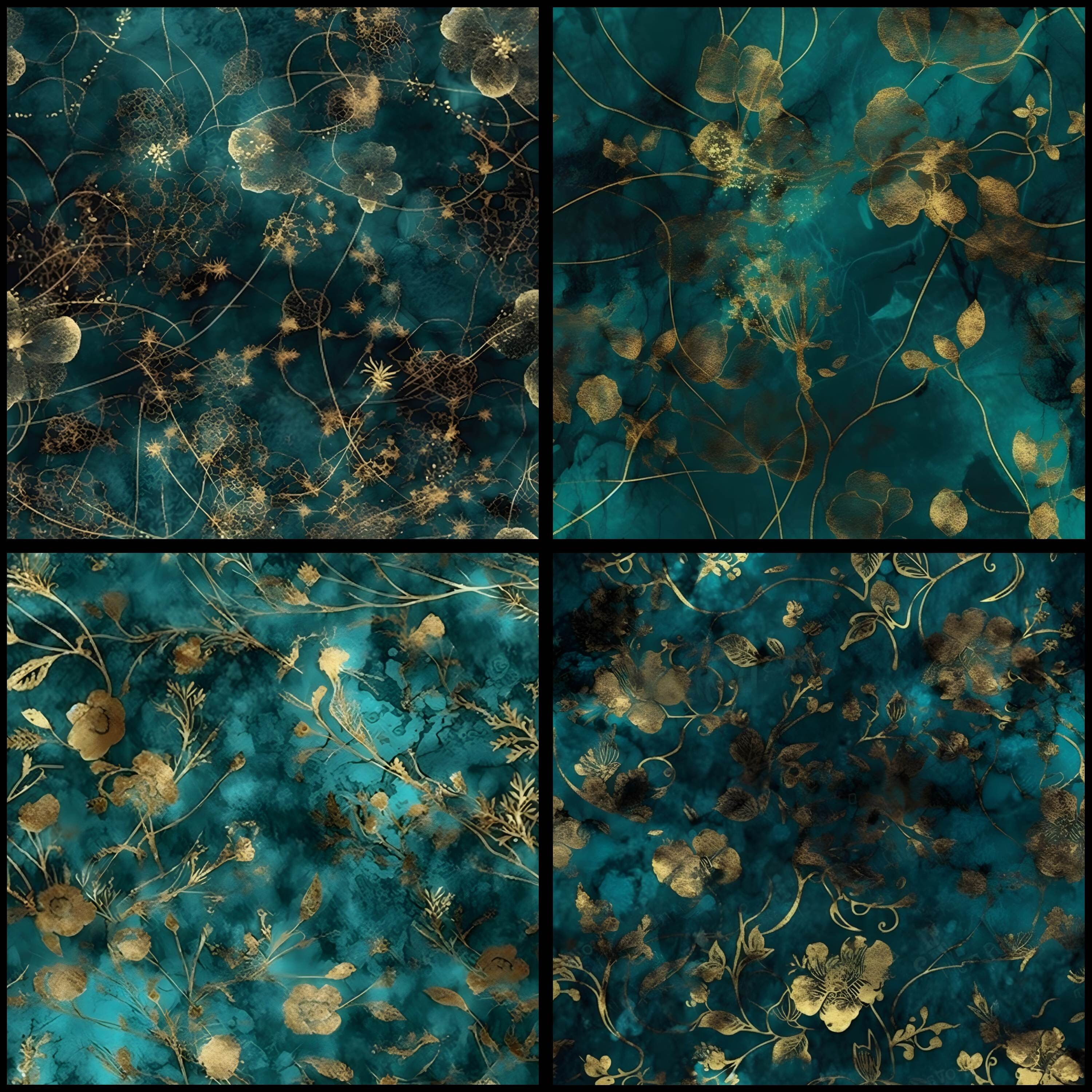 Digital Paper Gold Floral Pattern Instant Download Seamless Digital ...