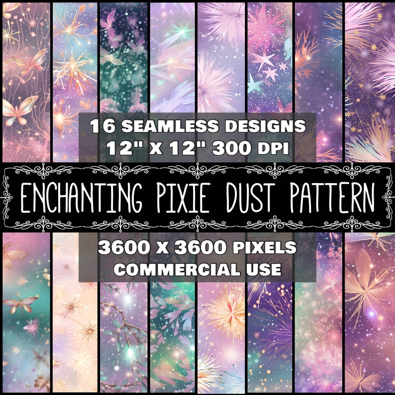 Digital Paper Pixie Dust Pattern Instant Download Seamless Digital Enchanting Pixie Design ...