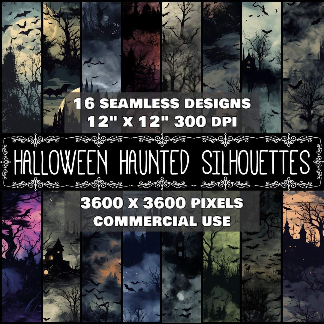 Halloween Digital Paper Silhouette Pattern Instant Download Seamless ...