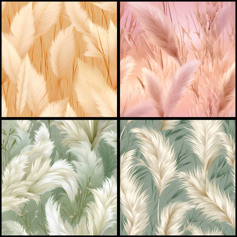 Digital Paper Pampas Grass Pattern Instant Download Seamless Digital ...
