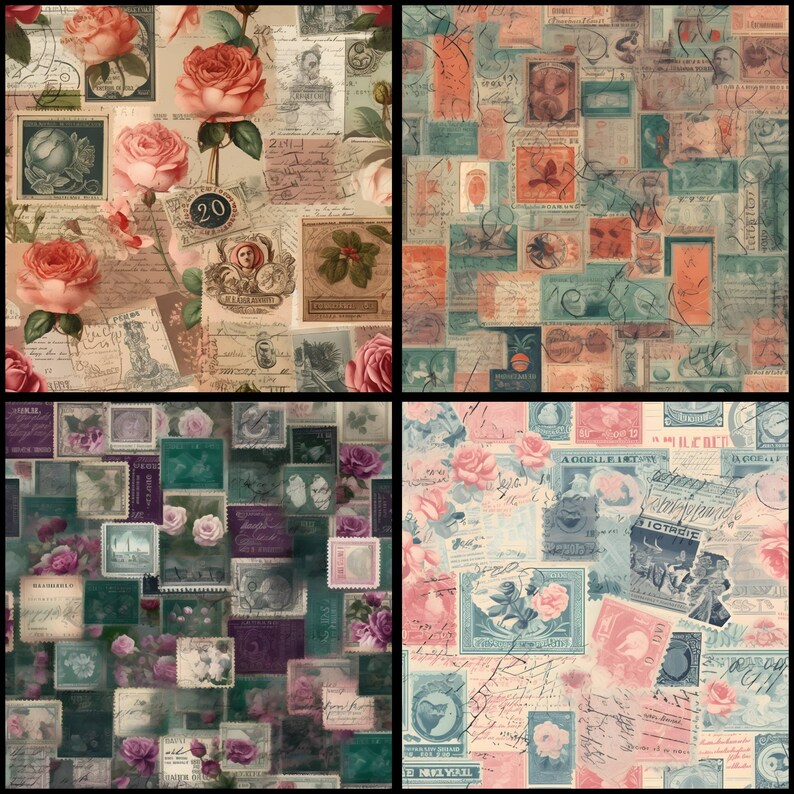 Digital Paper Vintage Stamp Pattern Instant Download Seamless Digital ...