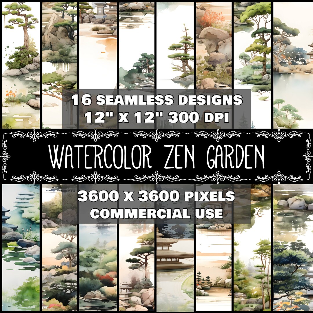 Digital Paper Zen Garden Pattern Instant Download Seamless Digital Zen Garden Design Scrapbook ...