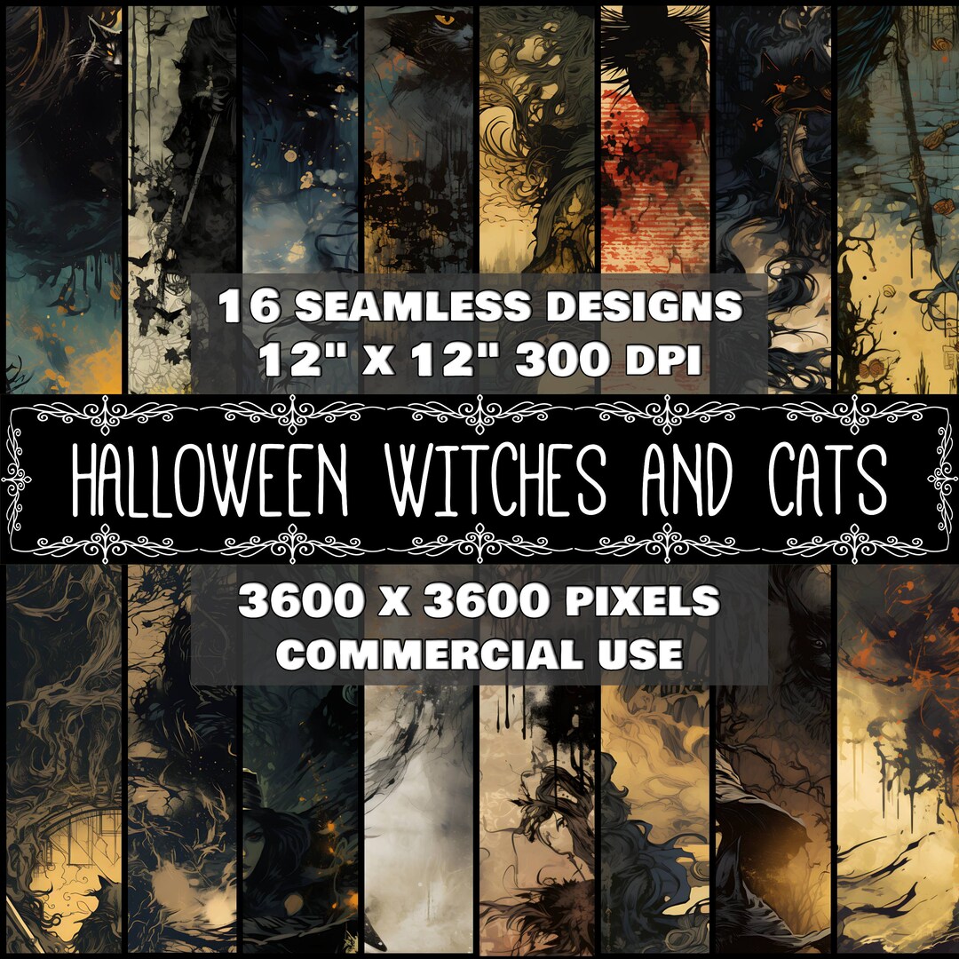 Halloween Digital Paper Witches Pattern Instant Download Seamless ...