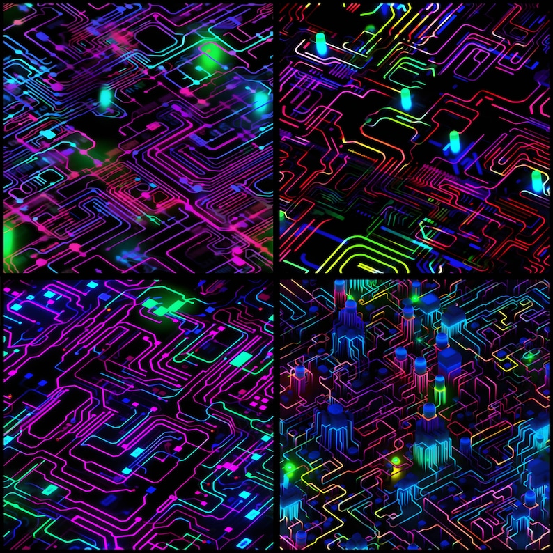 Digital Paper Neon Circuit Board Pattern Instant Download Seamless ...